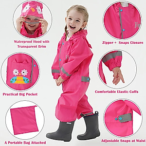 Kids Toddler Rain Suit for Boys Girls One Piece Hoodie Zipper Cute Cartoon Owl Waterproof Rain Jacket 7-9 Years XL Size