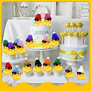 12 Set Mini Ducks with Mini Hats Necklace and Sunglasses Bath Duck Toy for Baby Shower Birthday Swimming Party Gift Favor Decorations