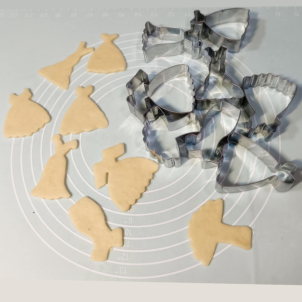 Dress Shaped Cookie Cutters Set of 8 pcs, Stainless Steel Wedding Dress Princess Dress Fondant Cutter Molds Baking DIY