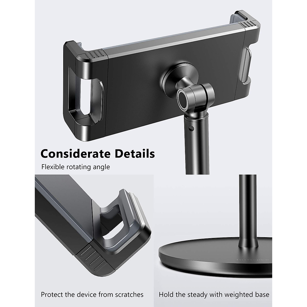 Inifispce Surface Pro Stand and Holder, Height Adjustable Tablet Stand Holder, Multi-Angle Adjustable, Aluminum Alloy Cradle Mount Dock for 4.7''-13'' Screen iPad Pro, Mini, Air, Surface Pro (Black)