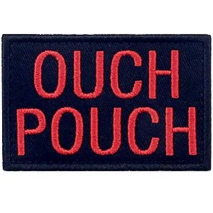 Ouch Pouch Embroidered Patch Tactical Moral Applique Fastener Hook & Loop Emblem, Red & Black