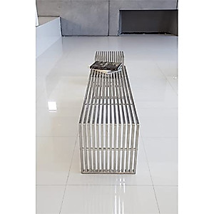 Pangea Home Lux Rectangular Modern Brushed Steel Metal Bench in Silver