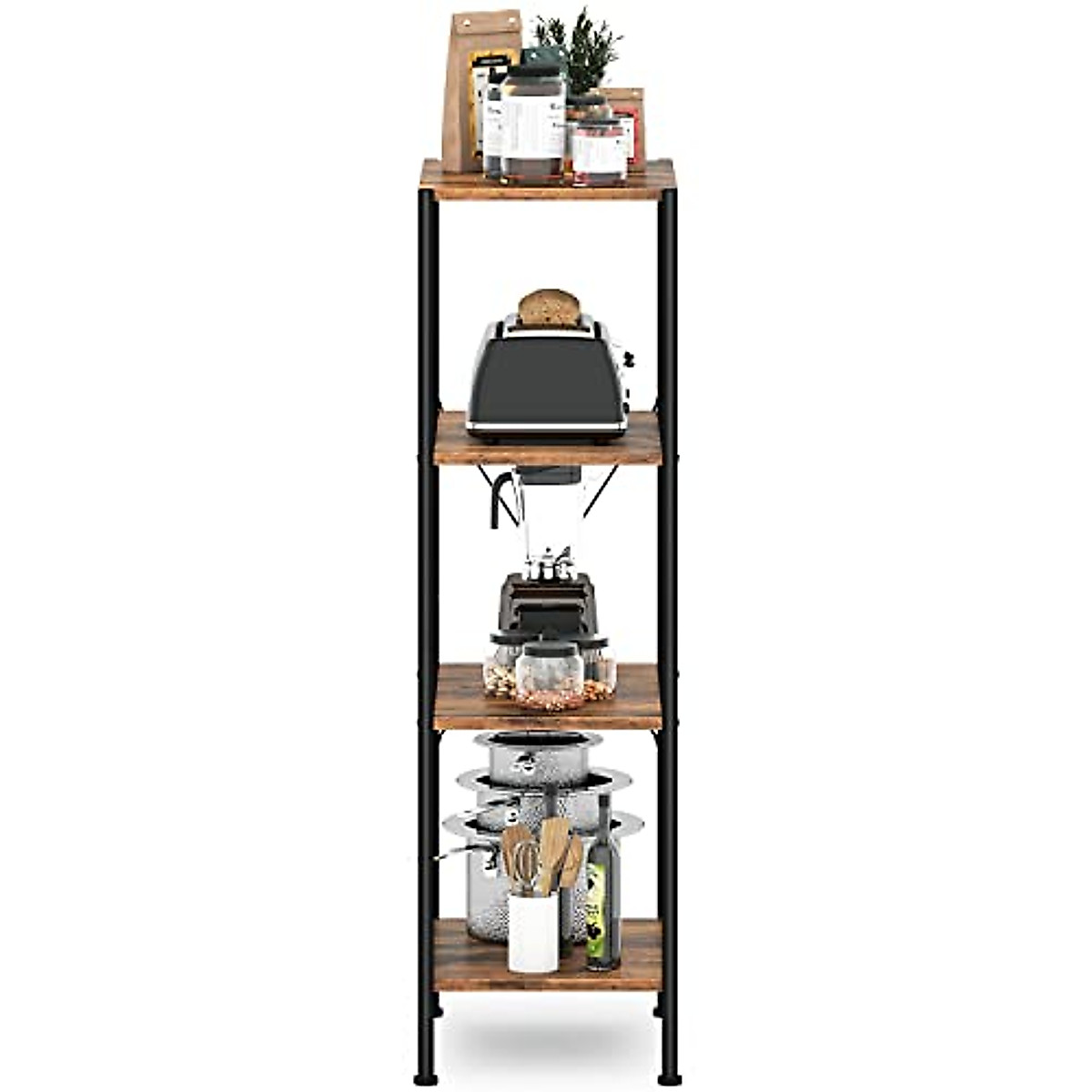 4 Tier Storage Shelves Narrow Shelf Unit Metal Shelves Shelf Free Standing Shelf Organisers Modern Shelf Ladder Shelf Bookshelf for Bathroom Kitchen Bedroom Hallway Steel & Wooden Black & Brown