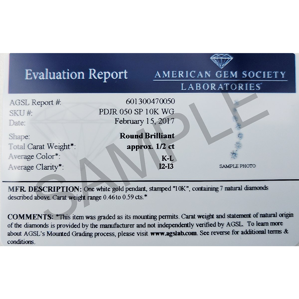 AGS Certified 1/2 Carat TW Diamond Journey Pendant in 10K White Gold (K-L Color, I2-I3 Clarity)