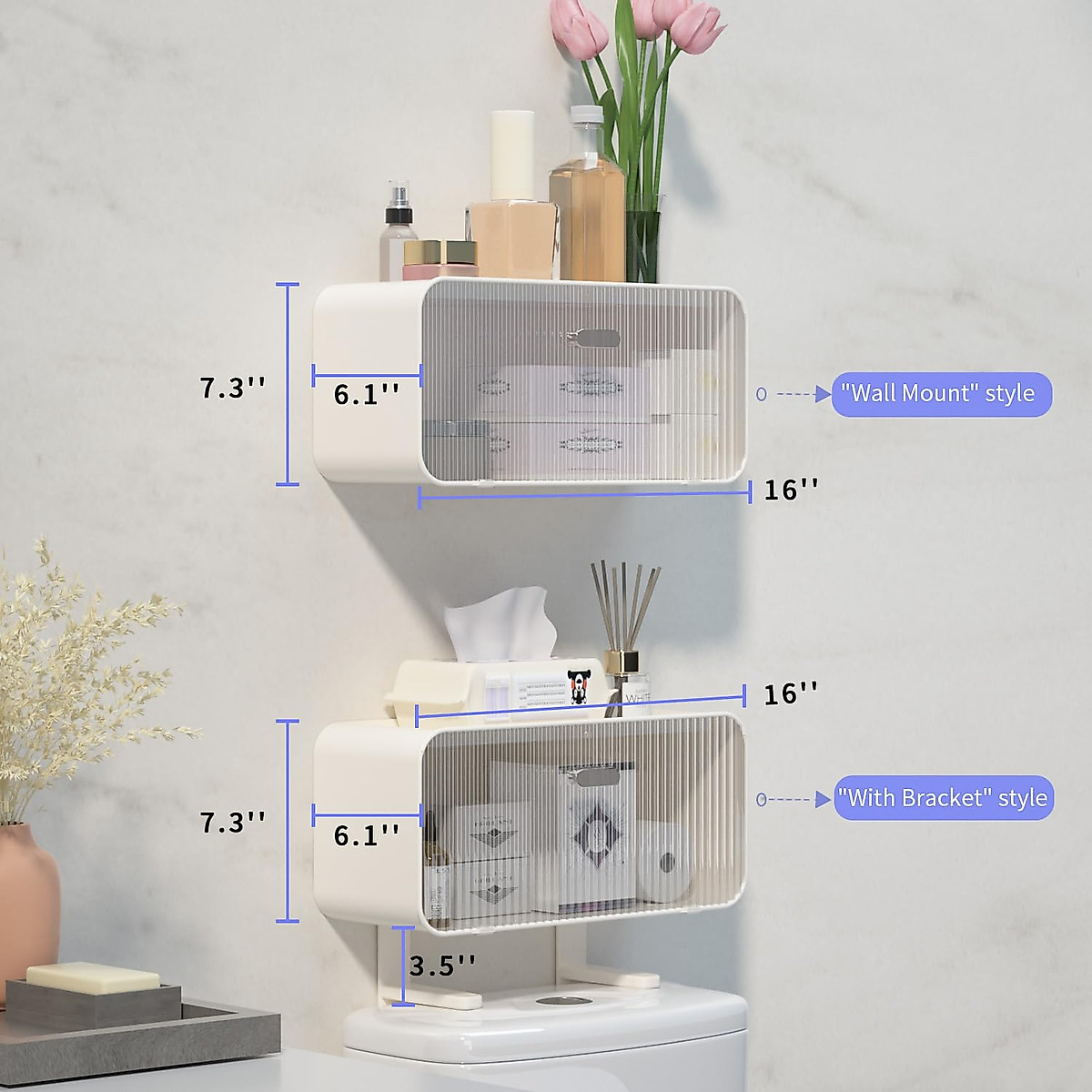 bbveking Over The Toilet Storage, without Drilling or Screwing,Easy Installation.Over toilet Bathroom Organizer Wall Mounting, Space Saver with Lid,Over The Toilet Storage Cabinet (Wall Mount)