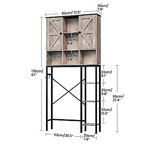 CHOEZON Over The Toilet Storage, Farmhouse Bathroom Storage Cabinet, Over Toilet Shelf with Storage Cabinet, Bathroom Organizer with Hooks, for Bathroom, Restroom, Charcoal Gray and Black TTS01HC