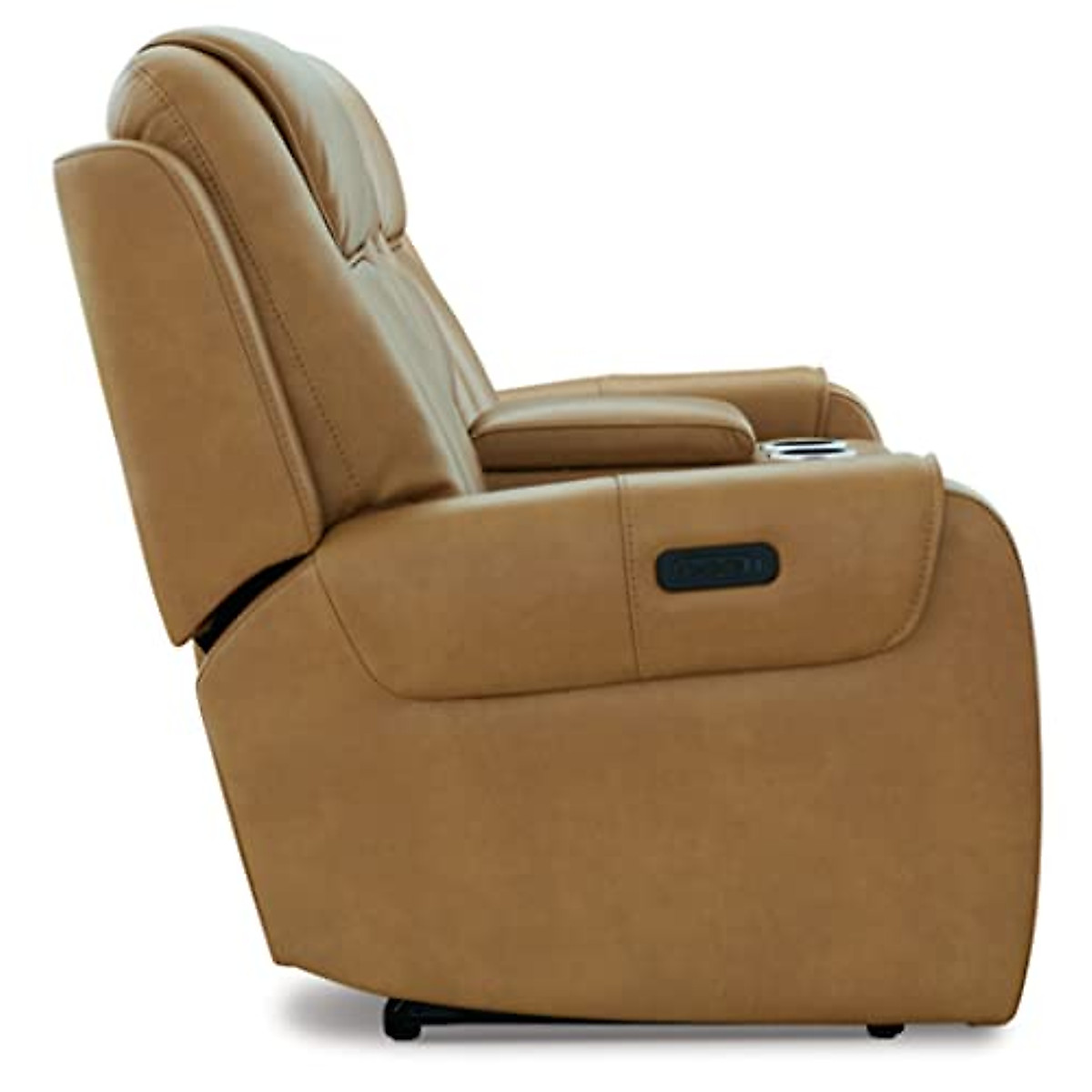 Signature Design by Ashley Card Player Contemporary Faux Leather Tufted Power Reclining Loveseat with Control and Adjustable Headrest, Light Brown