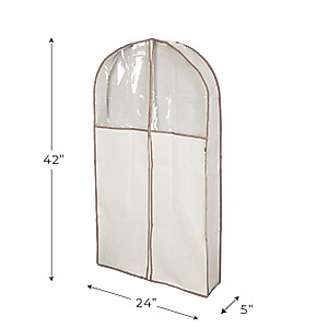 Smart Design Gusseted Garment Bag Hanger - (24 x 42 Inch) - Clothing Storage Cover - Includes Zipper Closure & Travel Loop - Suits, Dresses Travel Closet Organization - [Beige]