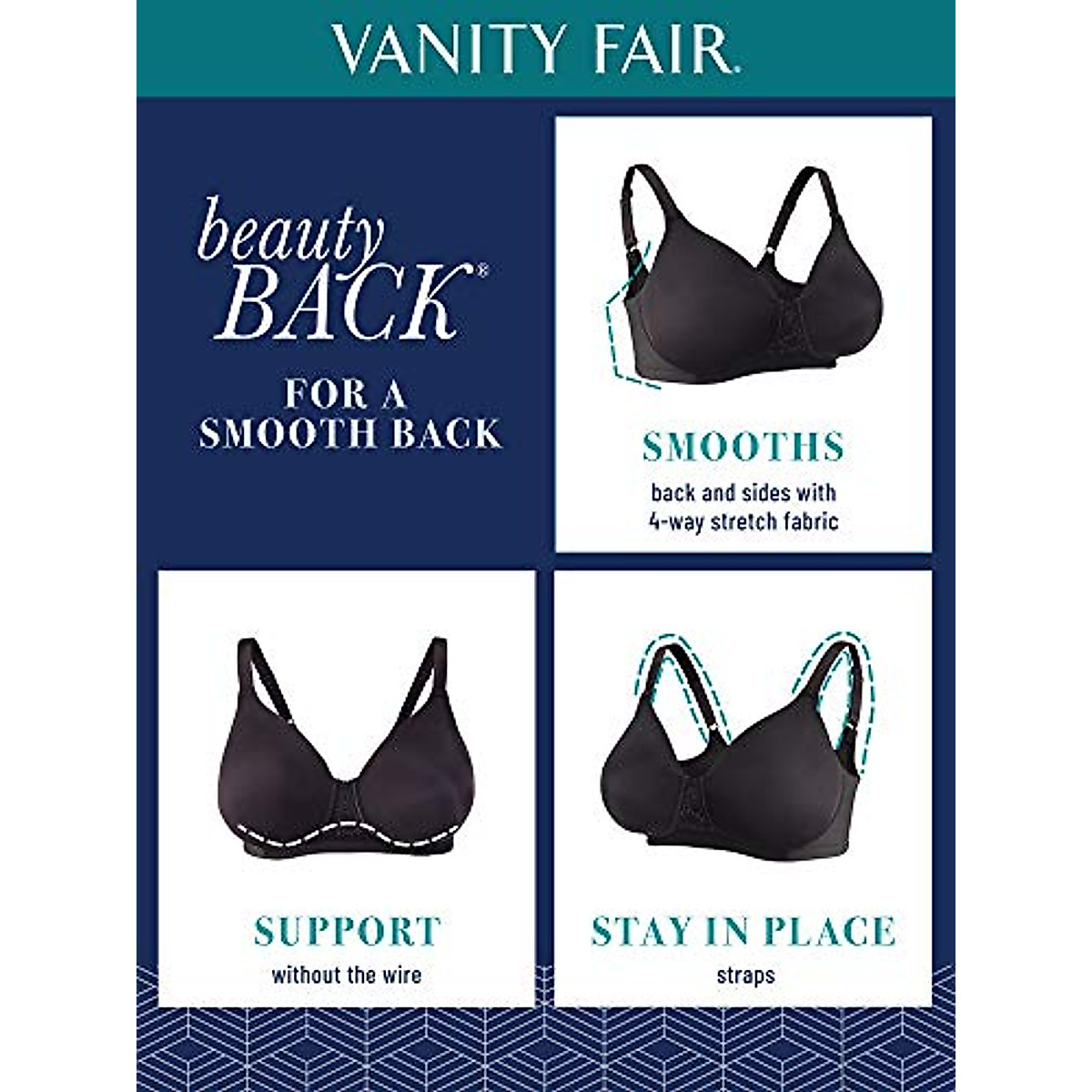 Vanity Fair womens Full Figure Beauty Back Smoothing Bra, Wirefree - Beige, 38D US