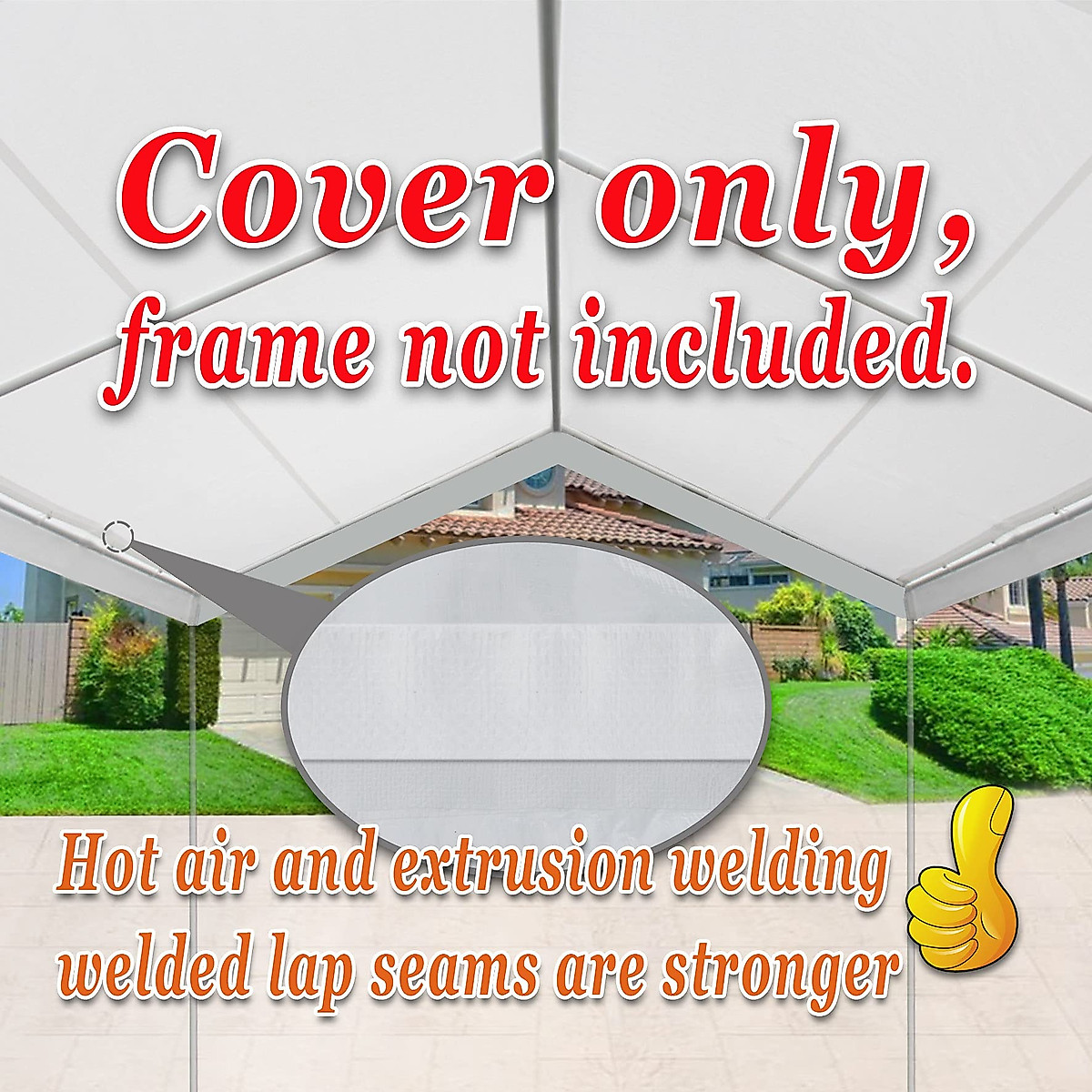 Strong Camel 12 x 20' Carport Replacement Canopy Roof Cover for Garage Shelter Carport Gazebo with Ball Bungees