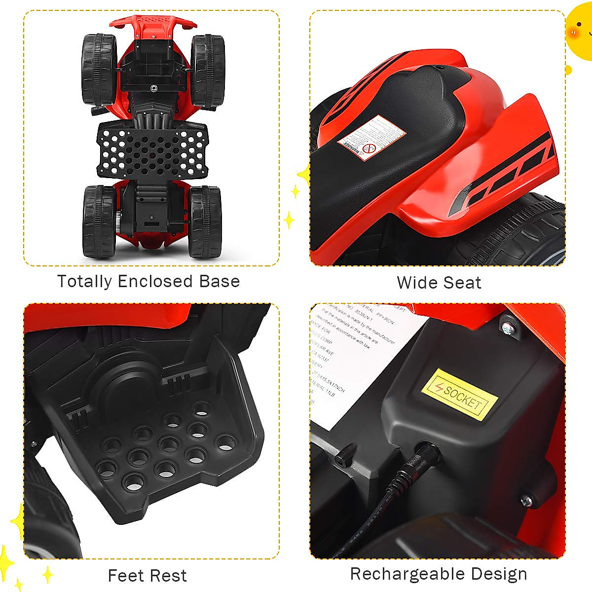 Costzon Kids ATV, 6V Battery Powered Electric Vehicle, 2 Speeds, Forward/Reverse Switch, Rear Wheeler Motorized Mini Toy Car, Ride on Car 4 Wheeler Quad for Boys & Girls Gift, Ride on ATV (Red)