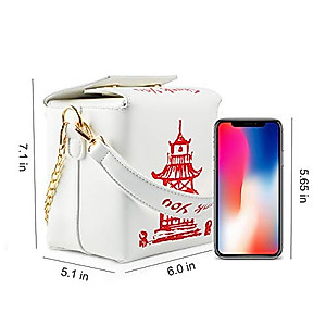 Fashion Crossbody Shoulder Bag, i5 Chinese Takeout Box Purse with Comfortable Chain Strap (fushcia) (white-red2)