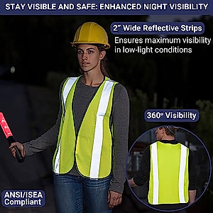 Safety Vest with High Visibility - 2 Inch Reflective Strips, Bright Neon Yellow, Breathable Polyester Mesh Fabric, ANSI ISEA Class Unrated, Hi Viz All Day and Night (10 Pack - Small-Large)