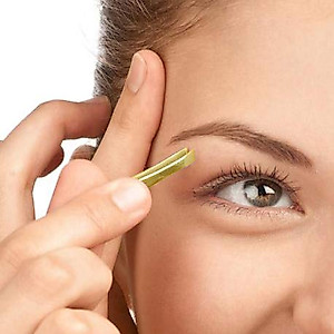 Luxxii (3 Pack) Gold Tone Flat Tweezers - Stainless Steel Flat Tweezers Hair Plucker for Hair and Eyebrows Personal Care (E_GOLD TONE)