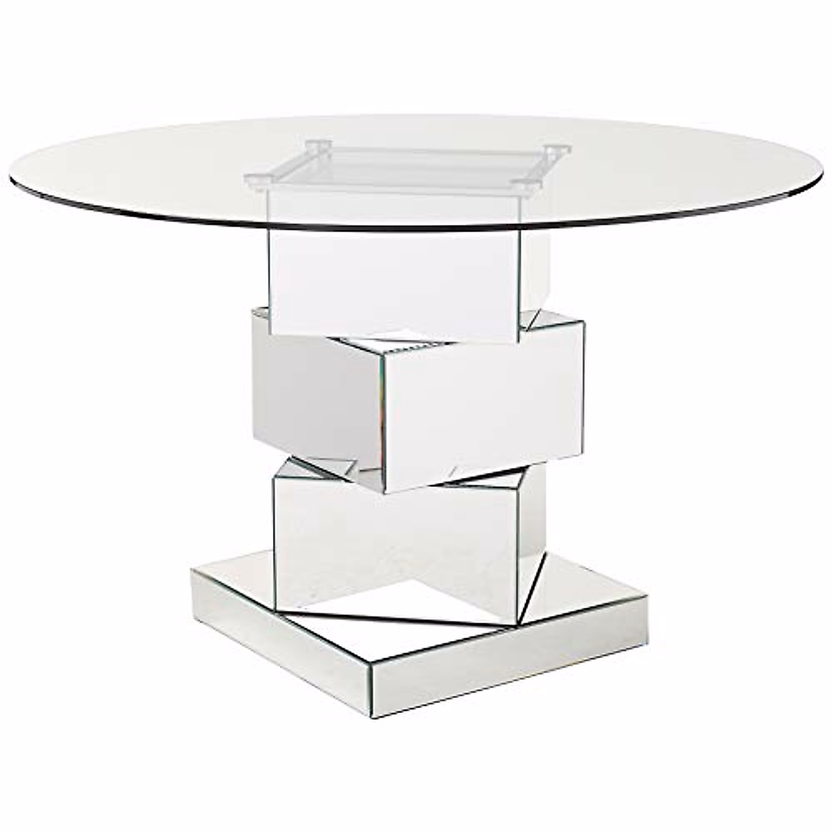 Meridian Furniture Haven Collection Modern Contemporary Mirrored Dining Table with Round Tempred Glass Top, 50" W x 50" D x 31.5" H