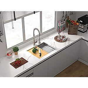 KORVOS Workstation Undermount 16 Gauge Single Bowl Bar Kitchen Sink with Bamboo Cutting Board and Accessories, 24 Inch, Stainless Steel