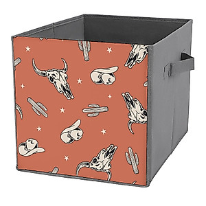 MEIKKO Western Theme Pattern Cube Storage Bins 11 Inch Storage Cubes Foldable Decorative Fabric Storage Baskets for Organizing Home Organizers with Handles for Shelves,Closet