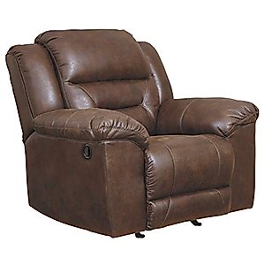 Signature Design by Ashley Stoneland Faux Leather Manual Pull Tab Rocker Recliner, Dark Brown