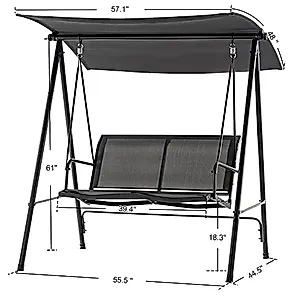 Mcombo 2-Person Patio Swing Chair with Adjustable Canopy Outdoor, Steel Frame Breathable Seats Hanging Porch Swing, 4001 (Grey)