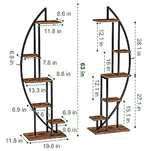 BACEKOLL Plant Stand Indoor with Grow Lights, 6 Tiered Tall Plant Shelf, 63" Metal Plant Stand for Indoor Plants Multiple, Half-Moon Plant Rack Display Shelf, 2 Pcs Plant Holder for Living Room, Patio