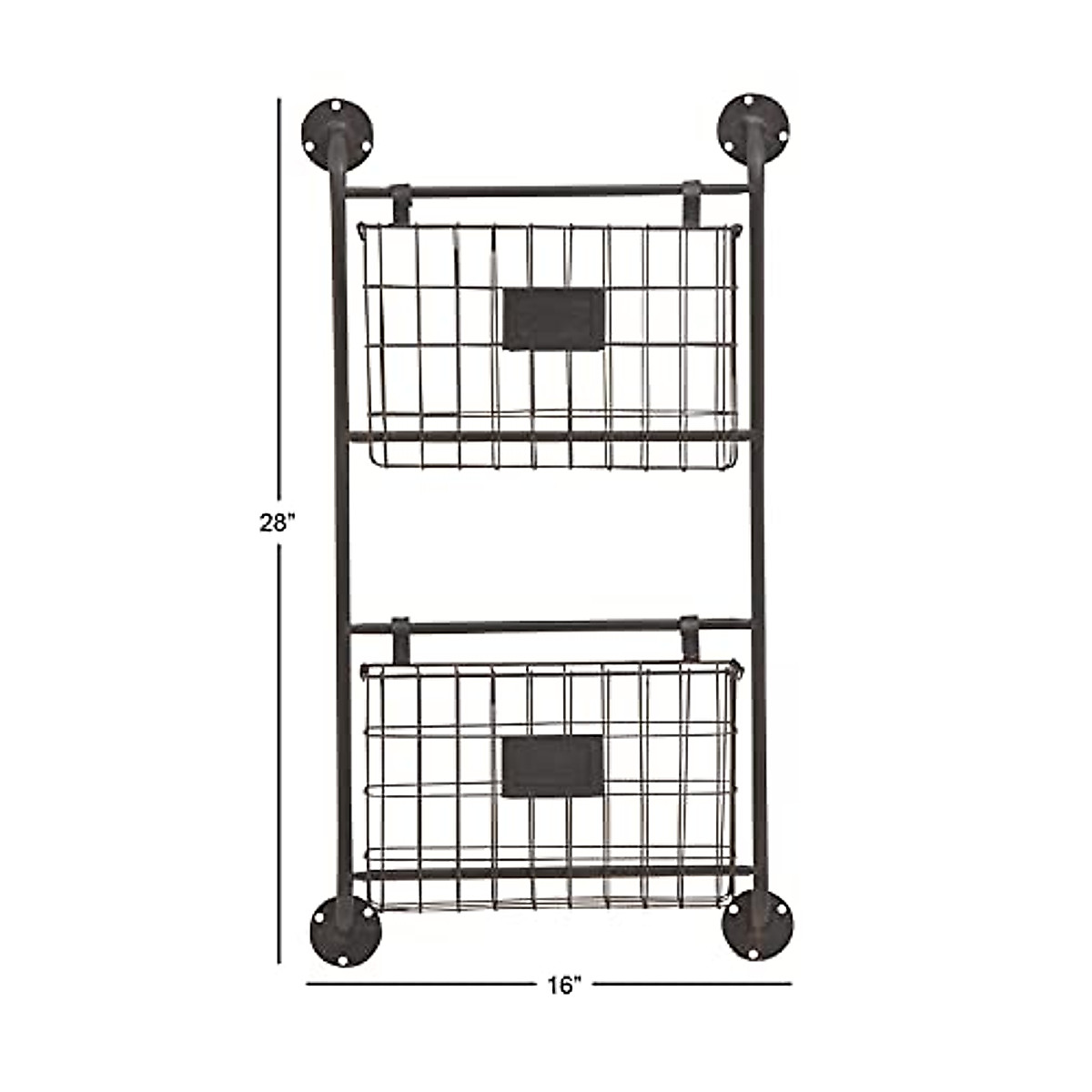 Deco 79 Metal Rectangle Magazine Rack Holder with Suspended Baskets and Label Slot, 16" x 3" x 28", Black