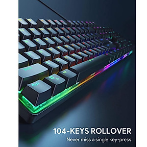 Mechanical Gaming Keyboard with Clicky Blue Switches & LED Backlight, 104-Key Anti-Ghosting Wired Mechanical Keyboard with Macro Recording & Ergonomic Design for PC and Laptop KM-G16