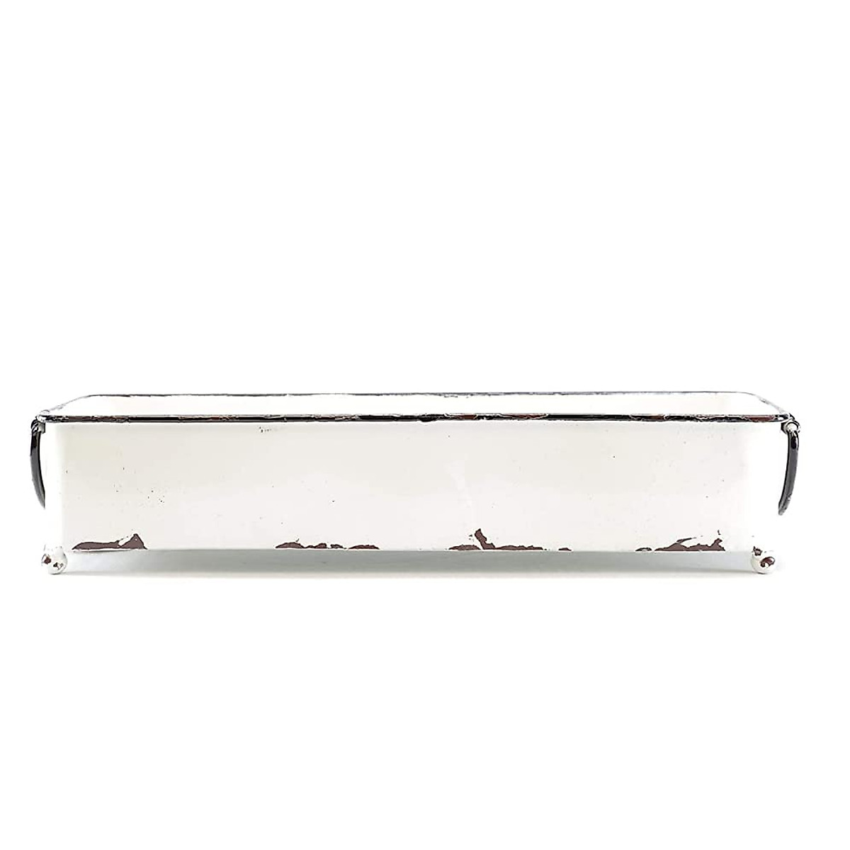 LARGE Rustic White Rectangle Metal Bin - 16.5'' Long - Great for Display or Storage - Silvercloud Trading Co., White with Black