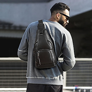 Polare Cowhide Leather Casual Sling Bag Anti Theft Chest Crossbody Shoulder Bags Waterproof Travel Daypack for Men