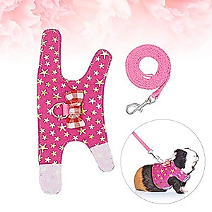 POPETPOP Small Animals Harness Vest and Leash Set, Adjustable Outdoor Walking Chest Strap Harness with Cute Bowknot for Rabbit, Guinea Pig Hamster - Size S (Gilding Stars)