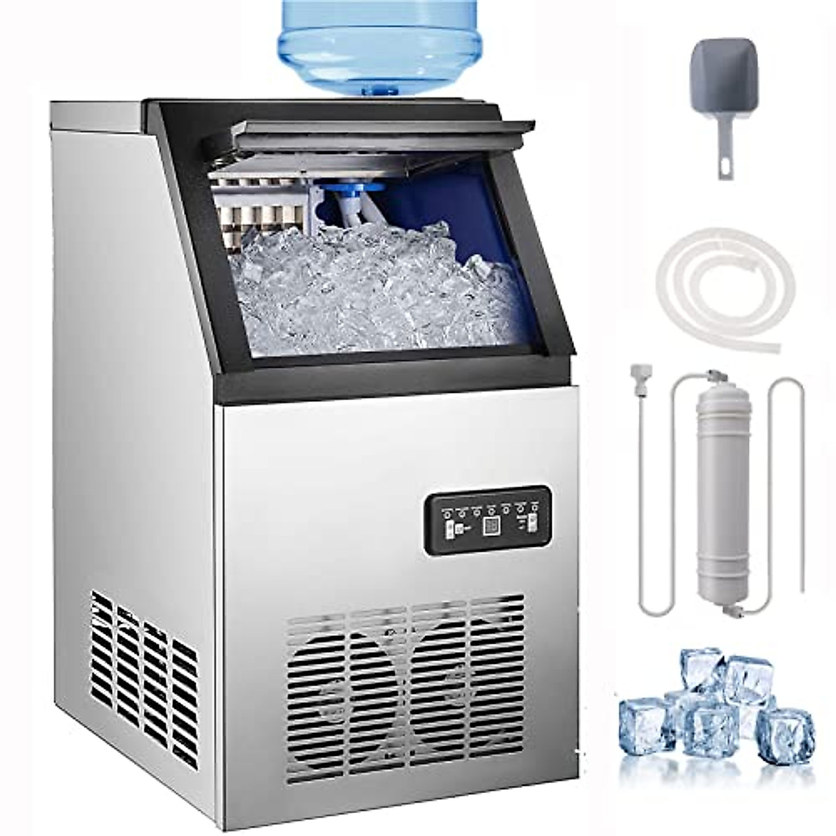 Topdeep Commercial Ice Maker, Under Counter ice Machine 90LBS/24H, Stainless Steel Freestanding Ice Maker Machine 33LBS Storage Capacity Automatic Operation- Ideal for Restaurants, Bars Ice Making