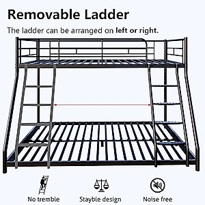 GRAYELL Metal Bunk Beds Twin Over Full Bunk Bed for Kids Teens Adults,Heavy Duty,CPC Certified,with Comfortable Rungs,No Box Spring Needed,Easy to Assemble,Black