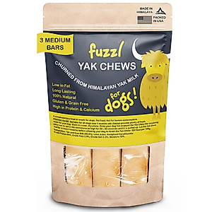 Fuzzl Premium Yak Cheese Himalayan Dog Chews - 3 Bars Medium Natural Dog Treats Milkbone Yak Chews No Hide Dog Food Long Lasting Dog Dental Sticks Milk Chews Cheese Stick