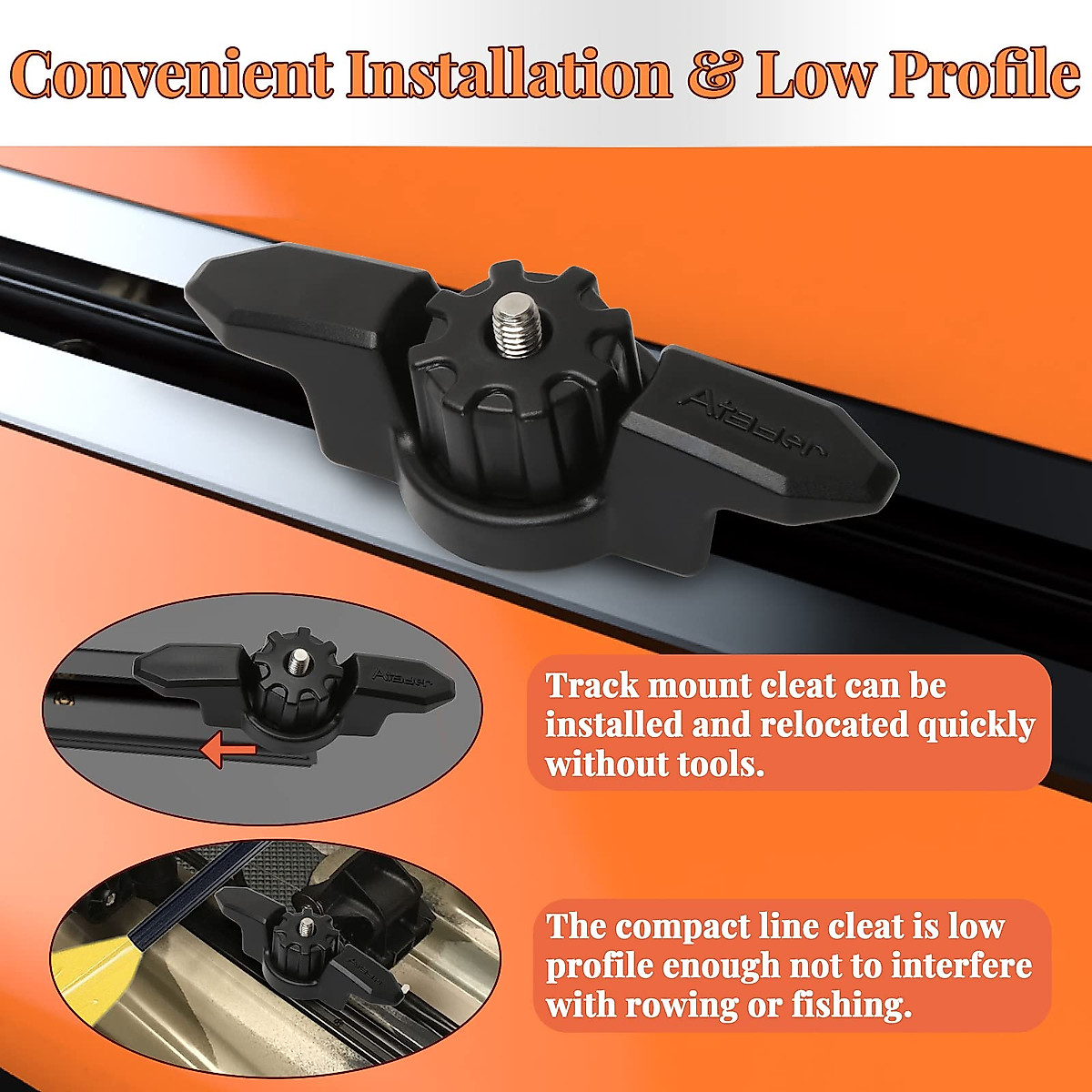 Kayak Anchor Cleat for Kayak Track Mount, Standard Kayak Cleat Track Mount, Rope Cleat for Kayak Rail Mount Accessories, Kayak Line Cleat 1 Pcs,Black