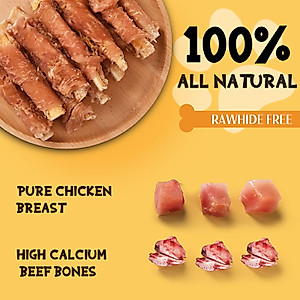 ASMPET Dog Treats Chicken Wrapped Beef Cartilage Dog Treats Long Lasting High Calcium Chewy Dog Soft Bone Non-Rawhide Puppy Treat Twist Sticks Rich in Protein for Small Medium Large Dogs