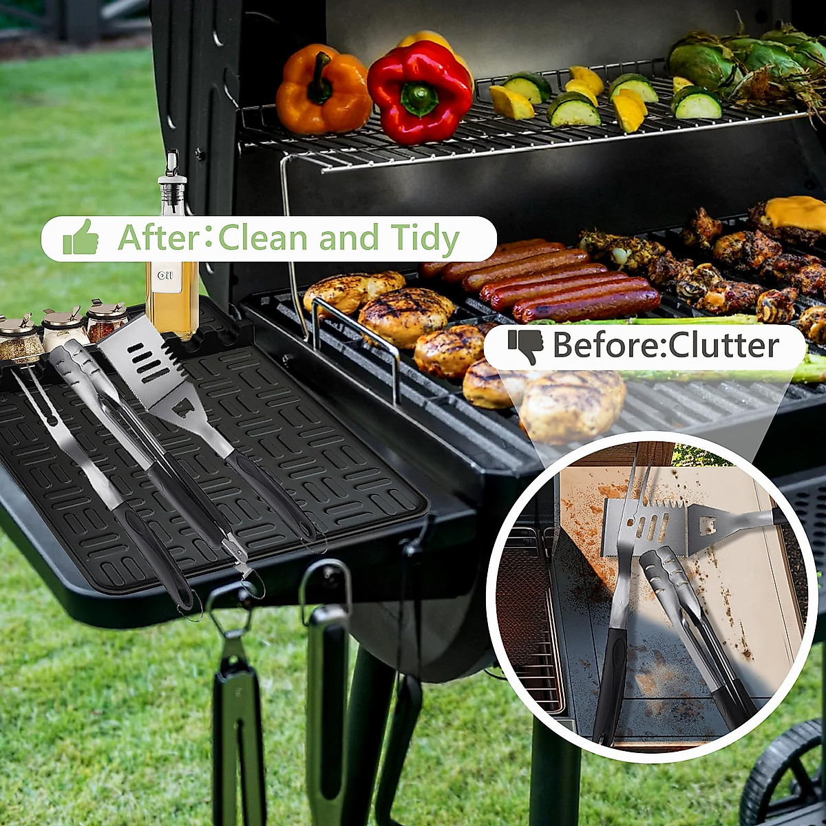 Pet Baby 2PCS Silicone Griddle Tools Mat, Large Spatula Mat with Drip Pad Griddle Silicone Mat Side Shelf Mat for Grill BBQ Griddle Accessories(Black15.35"*10.63")