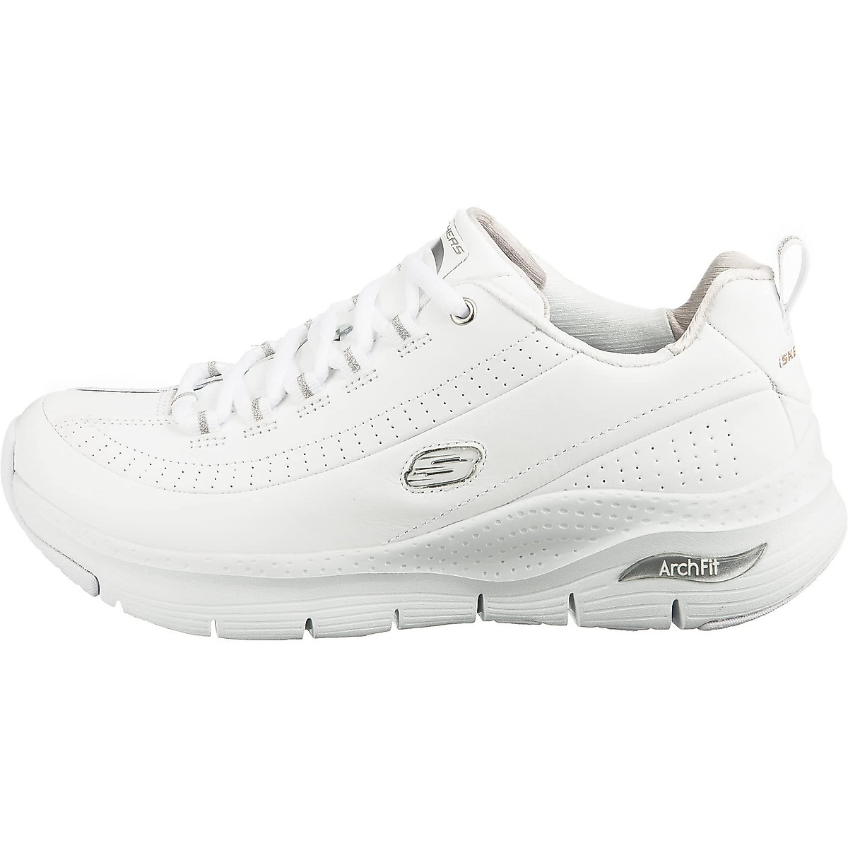 Skechers GO Golf Women's Sneaker, White Leather Silver White Trim, 9