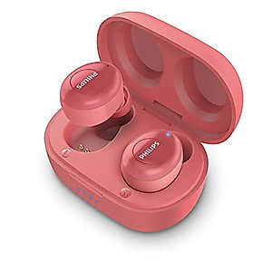 Philips T2205 In-ear True Wireless Headphones with IPX4 Splash Resistant, Super-small Portable Charging Case, Built-in Microphone, Up to 12 Hours (4+8) Playtime, Works with Voice Assistants, TAT2205RD