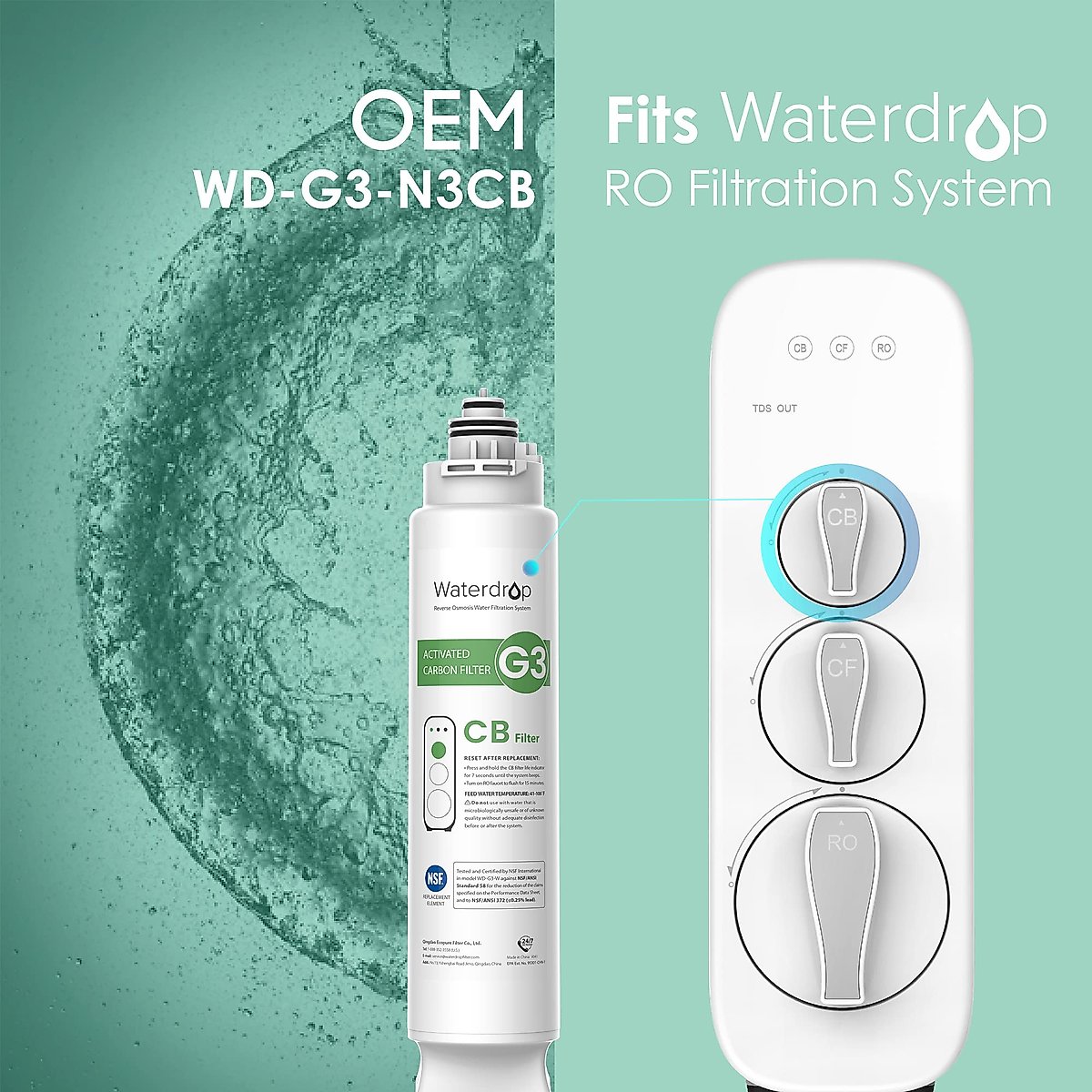 Waterdrop WD-G3-W Replacement Filter, Replacement for WD-G3-W Reverse Osmosis System, CF Filter + CB Filter + RO Filter, New Logo Design