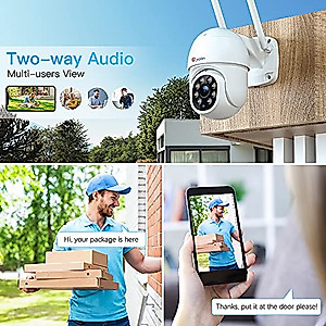 2K 4MP Security Camera Outdoor, 2560×1440P Ctronics PTZ Camera Outdoor 2.4G WiFi CCTV IP Camera for Home Security Human Detection & Auto Tracking Custom Sound Alarm Color Night Vision 2-Way Audio IP66