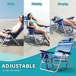 LEMBERI Backpack Beach Chairs for Adults,1/2 Pack Folding Heavy Duty Camping Chair with Large Pockets and Cup Holder,Adjustable high Beach Lounge Chairs with Towel Rack for Outdoor,Travel (1, Blue)