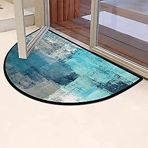 Door Mat Turquoise and Grey Entryway Rug Half Round Kitchen mat Non-Slip Entrance Way Rug Front Half Circle Rugs for Kitchen, Shower Room, Bedroom,Living Room 36 * 24in