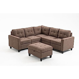 UBGO Sectional, Living Room Furniture Set,L-Shaped Modular Sofas with Left & Right Arm, Corner Chair, Ottomans Table,Extra Wide Chaise Lounge Couch for Home, Apartment (Brown)