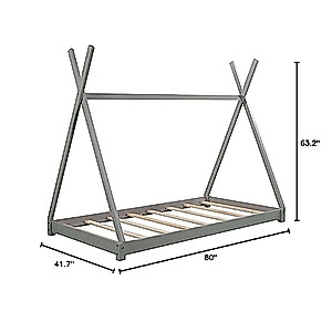Merax Twin Size House Beds, Wood Platform Bed with Triangle tructure for Boys & Girls, No Box Spring Needed, Grey