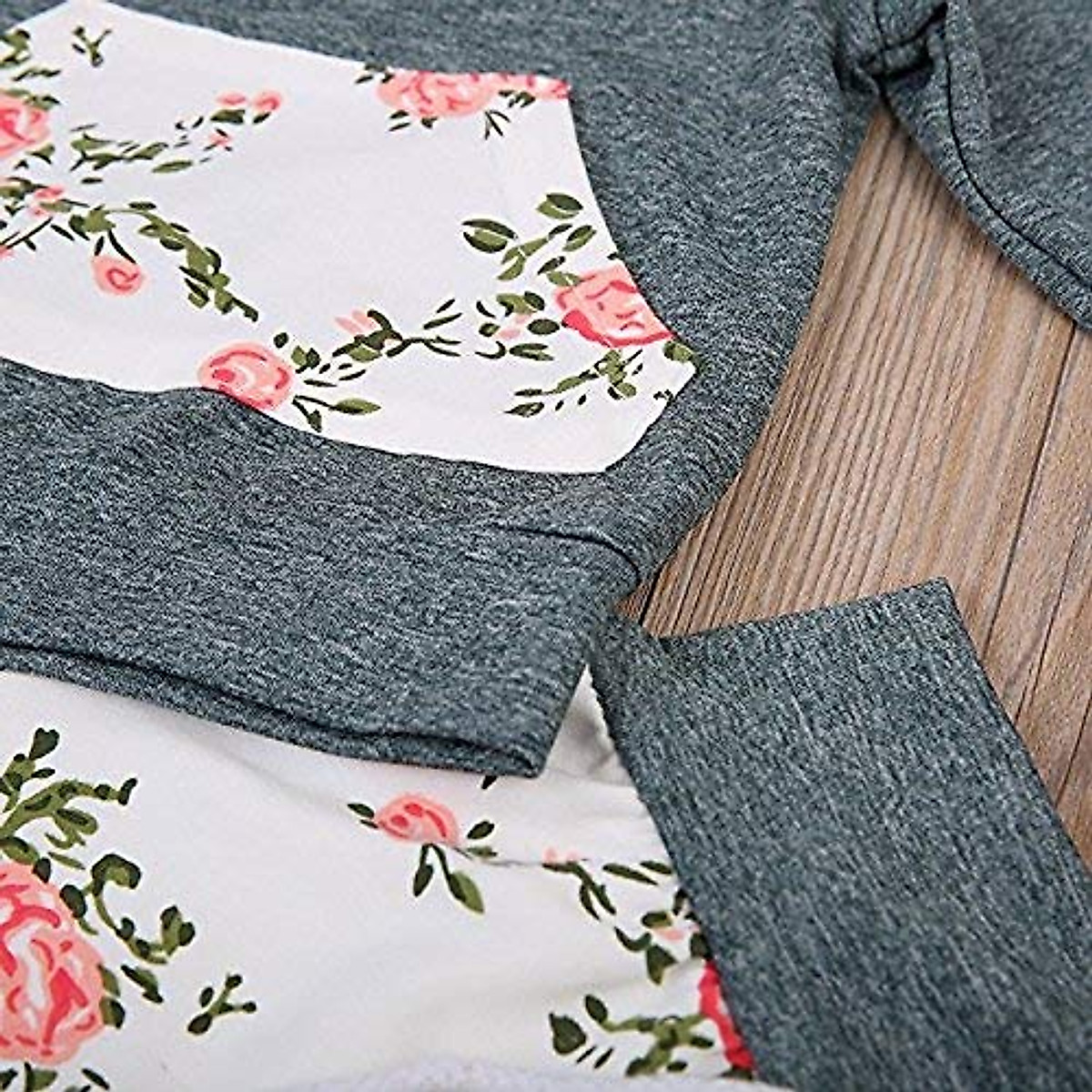 Baby Girls Long Sleeve Flowers Hoodie Top and Pants Outfit with Kangaroo Pocket (12-18 Months, A)