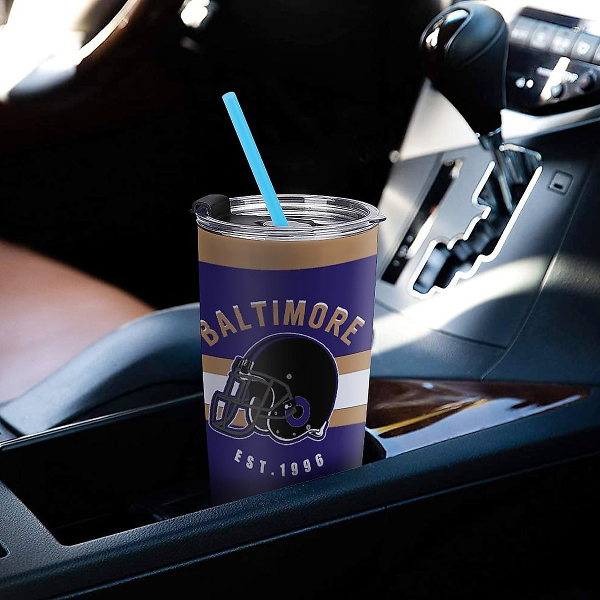 Custom Baltimore Tumbler 20oz Stainless Steel with Lid & Straw Personalized Football Fans Gifts for Women Men Coffee Travel Insulated Mug Cup Add Name Number