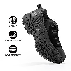 NORTIV 8 Men's Waterproof Hiking Shoes Leather Low-Top Hiking Shoes for Outdoor Trailing Trekking Camping Walking Black/Grey Size 11 QUEST-1-W