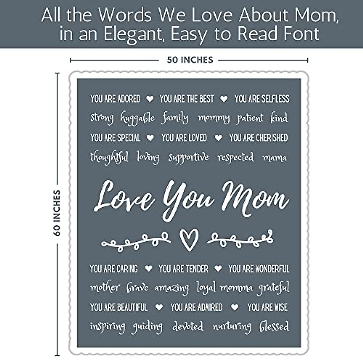FILO ESTILO Mothers Day Gifts for Mom Blanket from Daughter or Son, Thoughtful, Unique Mom Blanket Filled with Sentimental Meaningful Words to Say Love You Mom 60x50 Inches (Grey, Sherpa)