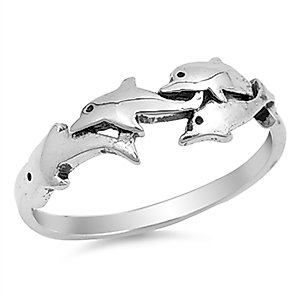Dolphin Ocean Animal Family Pod Ring New .925 Sterling Silver Band Size 9
