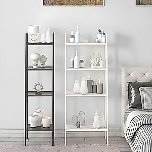 KWOKING Scandinavian Open Ladder Bookshelf Metal Bookcase Nordic Wrought Iron Trapezoidal Storage Rack Bookshelf Floor-to-Ceiling Multi-Layer Balcony Flower Rack Black 13.8" L x 13.8" W x 57.9" H