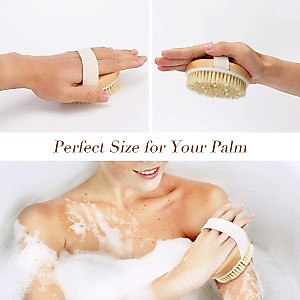 Premium Dry Brushing Body Brush, Best for Exfoliating Dry Skin, Lymphatic Drainage and Cellulite Treatment, Organic Spa Massage Scrub Brush with Soft Boar Bristles, Great Gift for A Glowing Skin